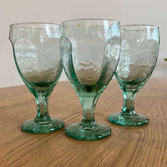 Dining | Set Of 3 Elegant Green Glass Goblets | Poshmark